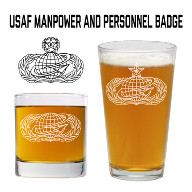 USAF Manpower and Personnel Badge Engraved Glassware