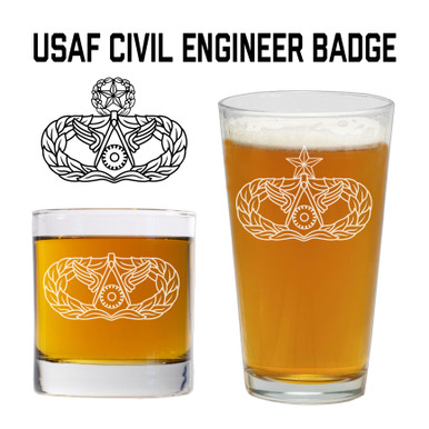 USAF Civil Engineer Badge Engraved Glassware