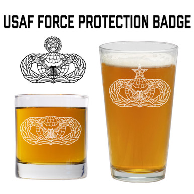 USAF Force Protection Badge Engraved Glassware