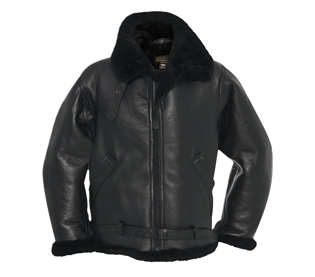 Cockpit USA R.A.F Sheepskin Bomber Jacket in Black USA Made