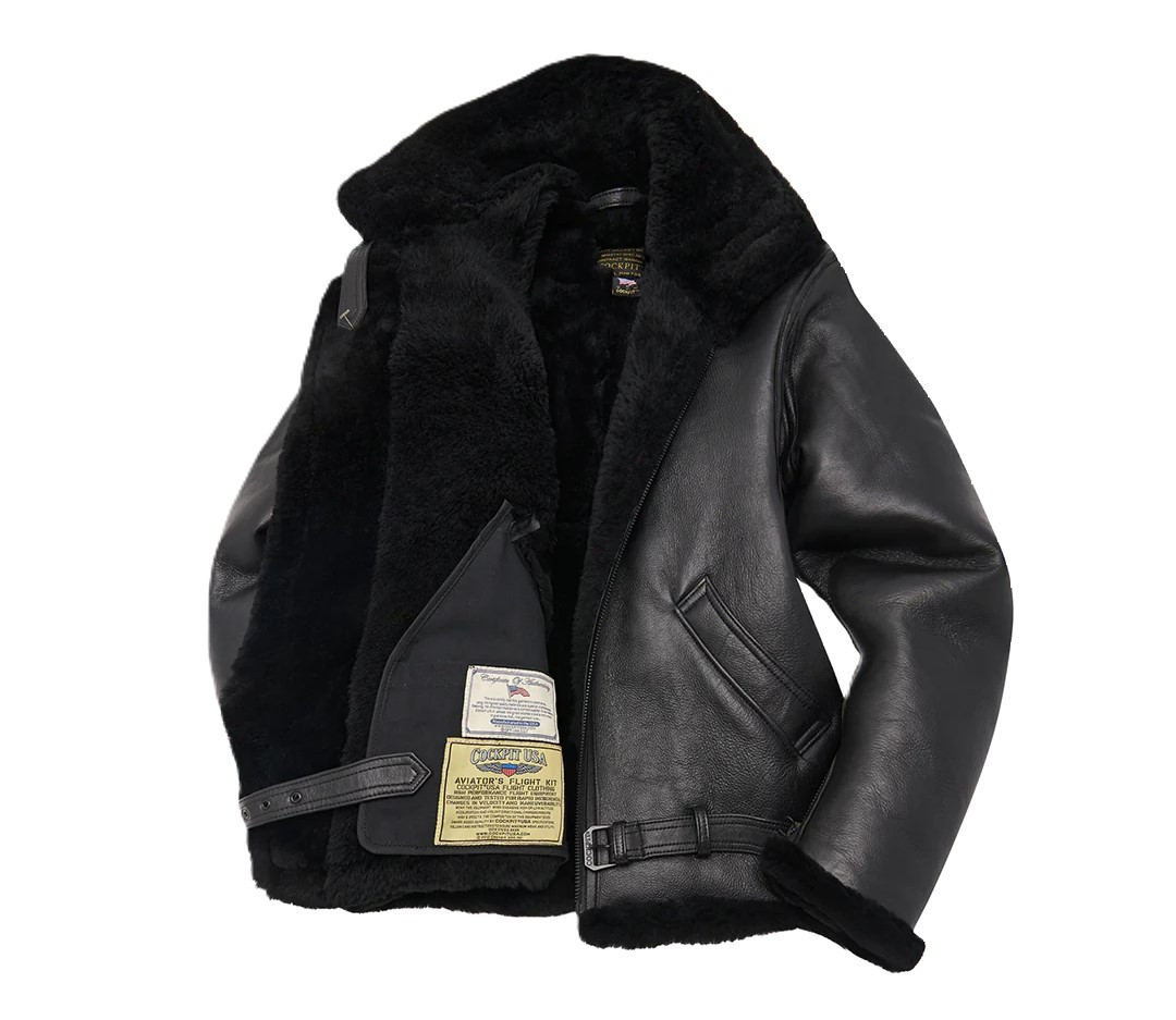 Cockpit USA R.A.F Sheepskin Bomber Jacket in Black USA Made
