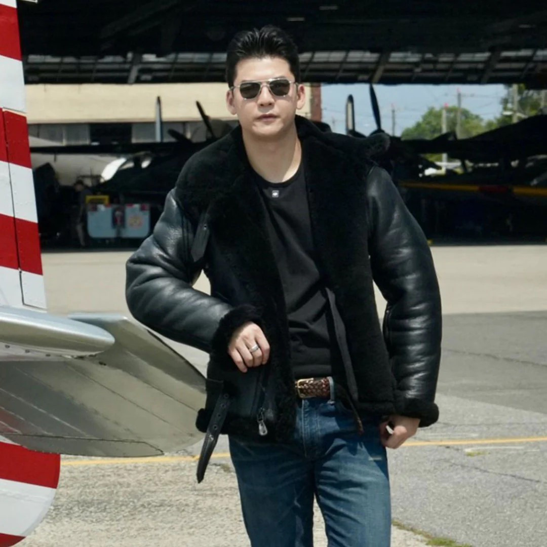 Cockpit USA R.A.F Sheepskin Bomber Jacket in Black USA Made