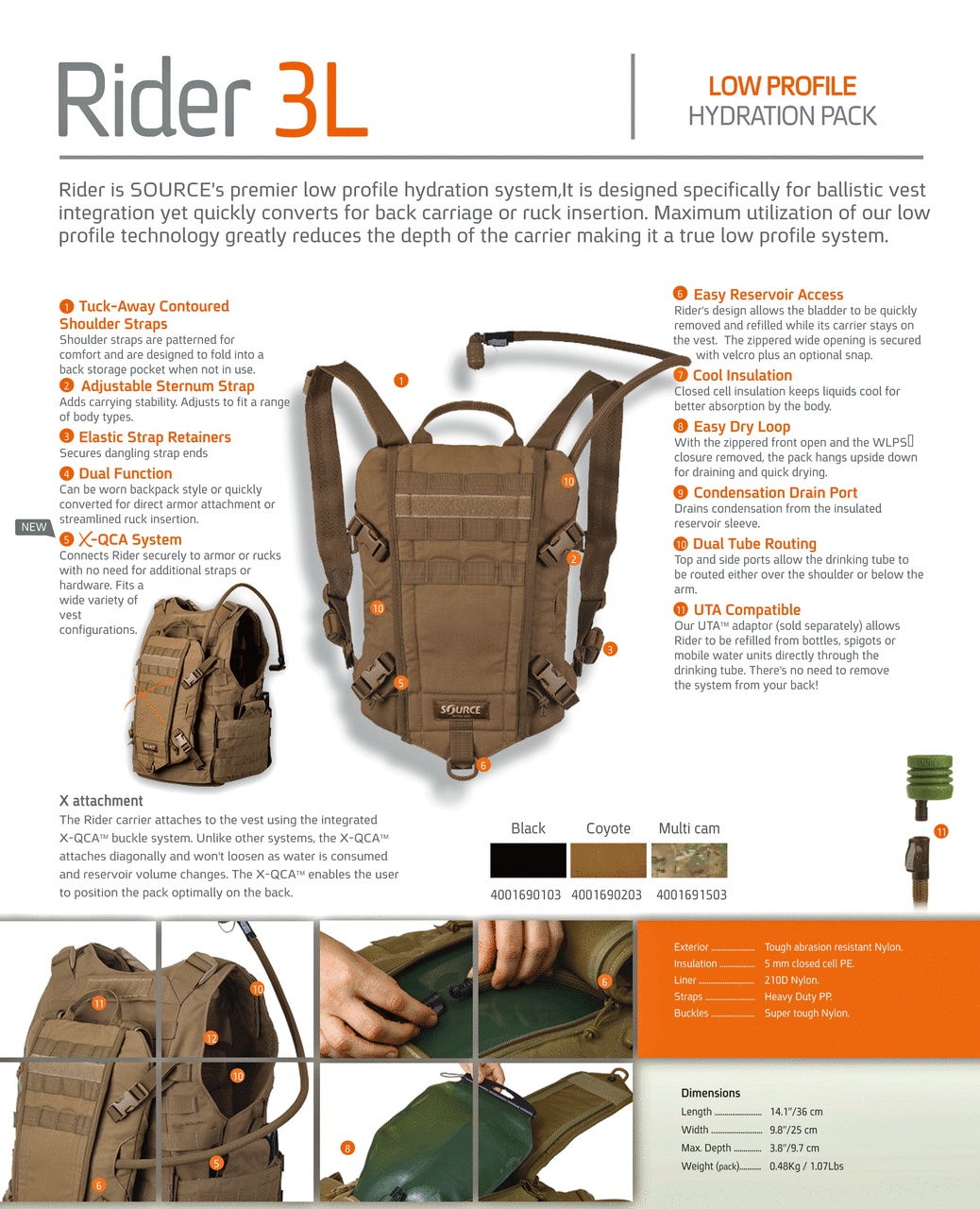 Source Tactical Rider 3 Liter 100 oz Low Profile Hydration System