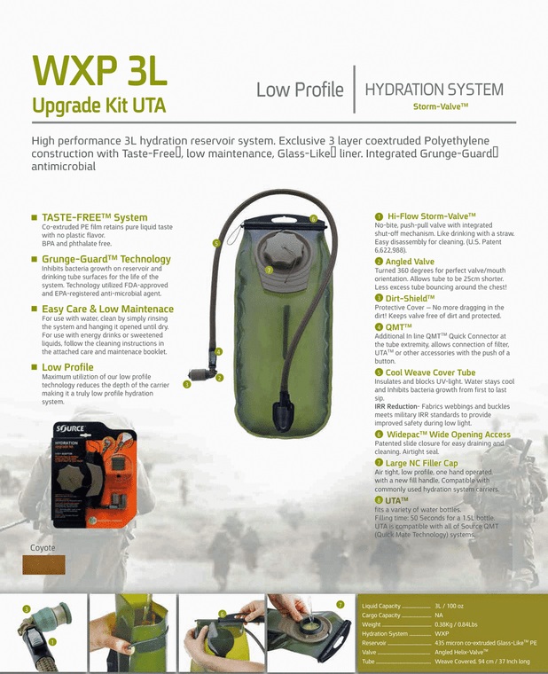 Source Tactical WXP Low Profile 3L Upgrade Kit UTA + Bladder Coyote Brown