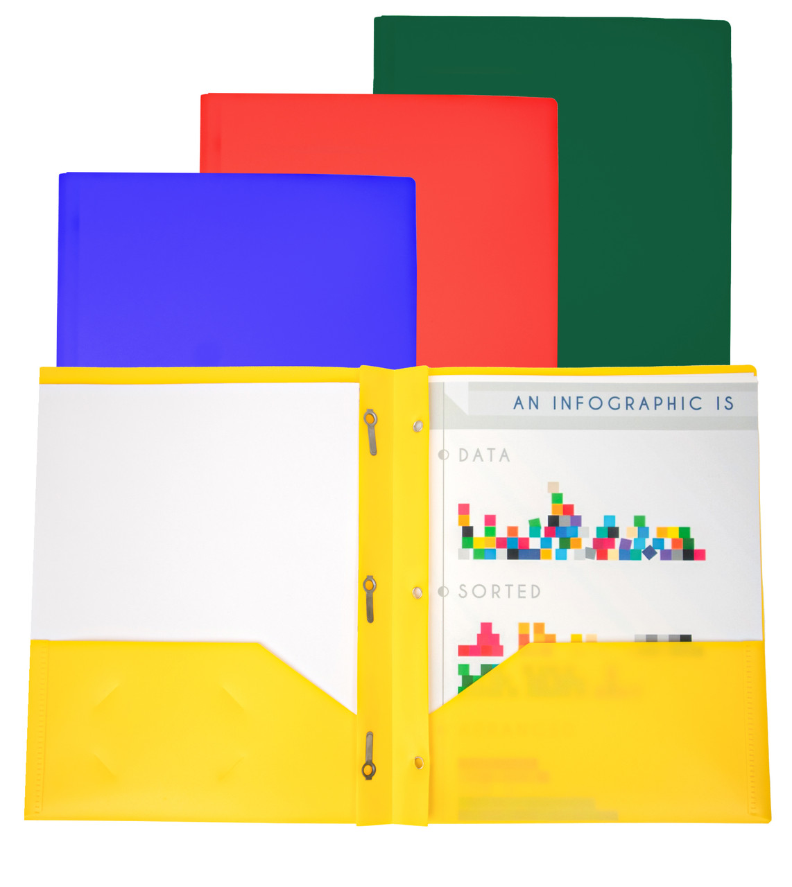 Valor Products 2 Pocket Assorted Color Poly Portfolios with 3-Prong