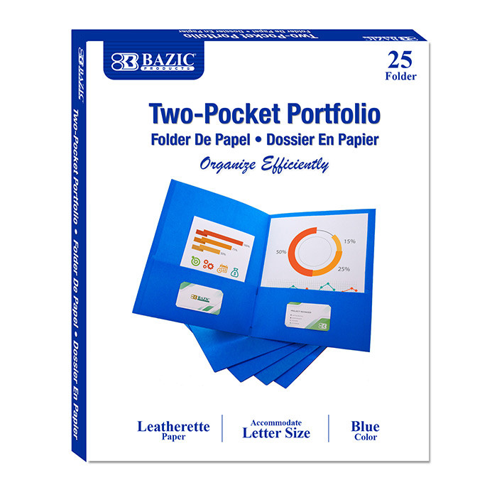 BAZIC Premium Blue 2-Pocket Portfolio (25/Box)