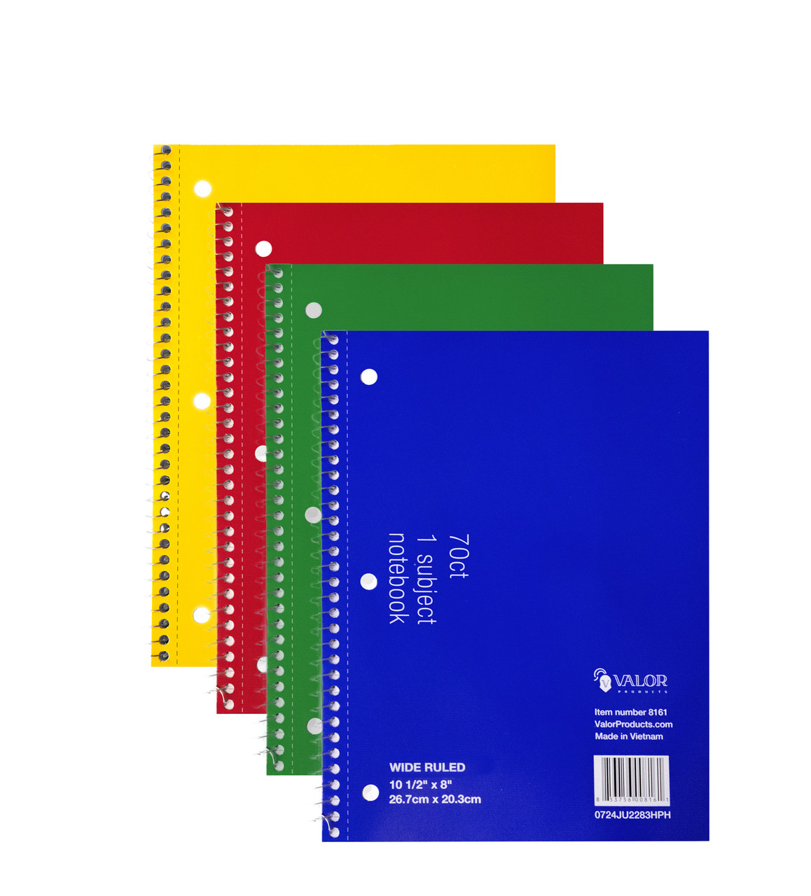 Valor Products 70-Count Wide Ruled 1-Subject Spiral Notebooks