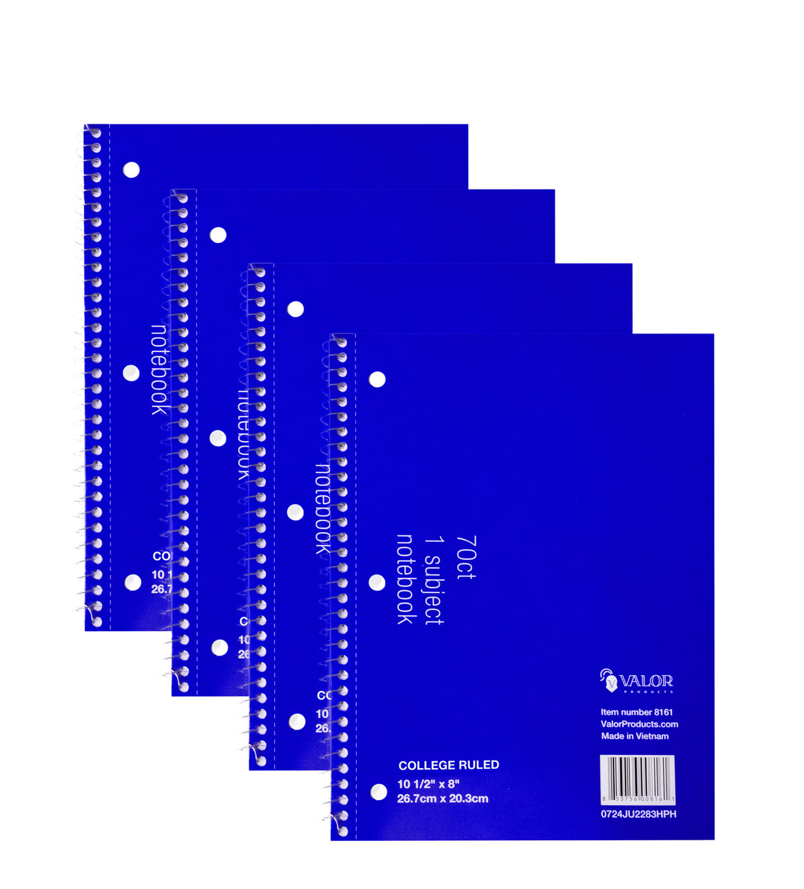 Valor Products 70-Count College Ruled 1-Subject Spiral Notebooks