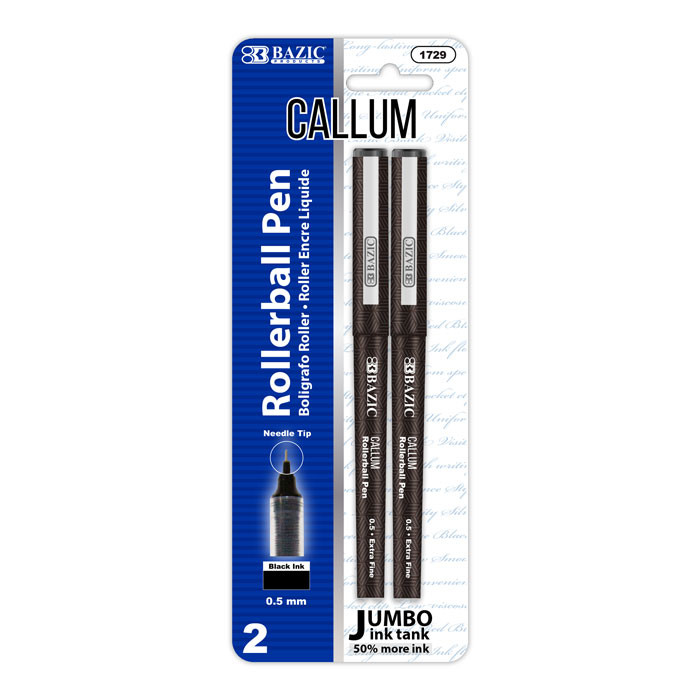 BAZIC Callum Black Jumbo Ink Tank Needle-Tip Rollerball Pen (2/Pack)