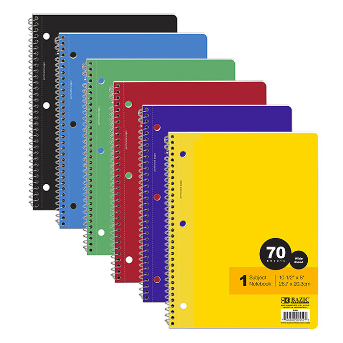 Assorted Color Spiral Bound Wide Ruled 1-Subject Notebook