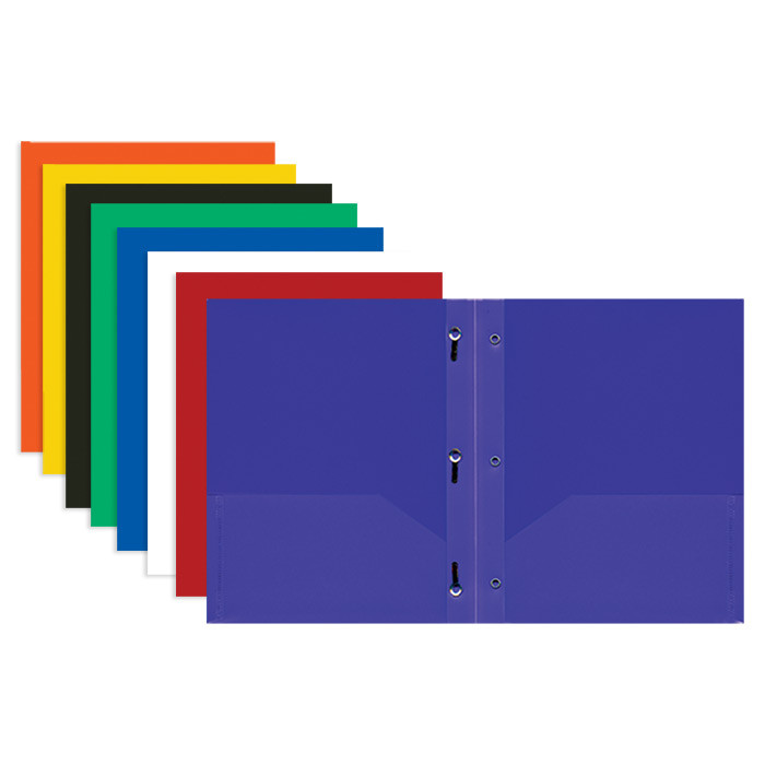 BAZIC Assorted Color 2-Pocket Poly Portfolio with 3 Prongs