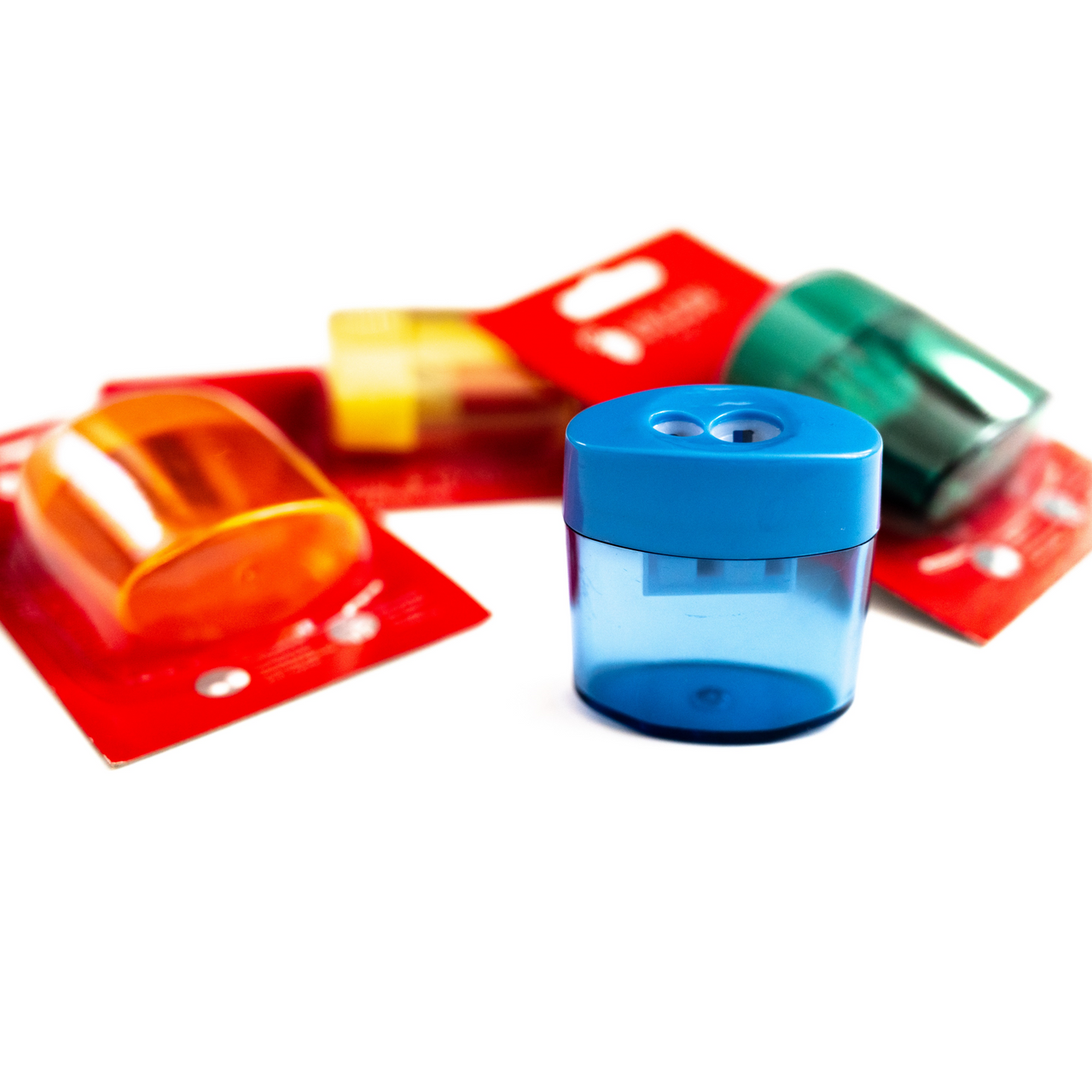 Asst Color Clear Dual-Hole Pencil, Crayon Dome Sharpeners