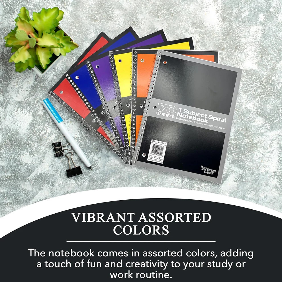 1 Subject Spiral Bound Wide Ruled Notebooks, 70 Sheets
