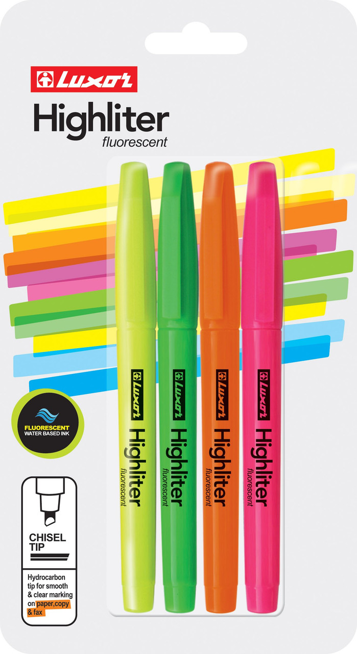 Luxor Fluorescent Highlighter Multicolor (4 Pack Blister)