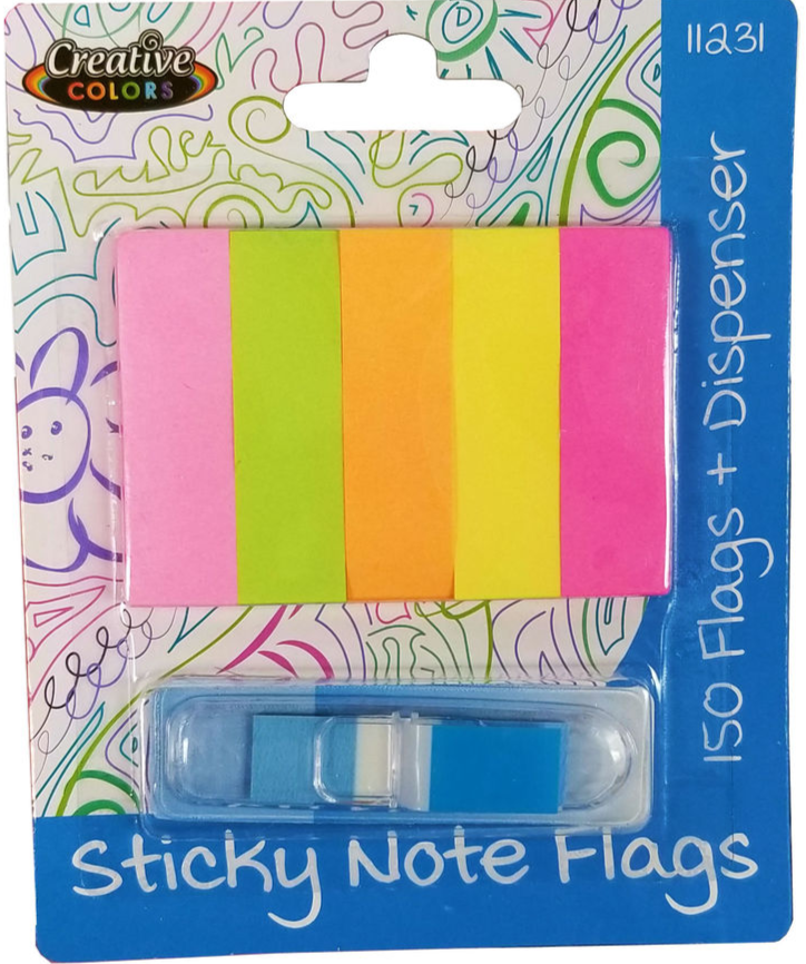 Note Flags - Self Stick - 50 Sheets Each - Plastic Dispenser