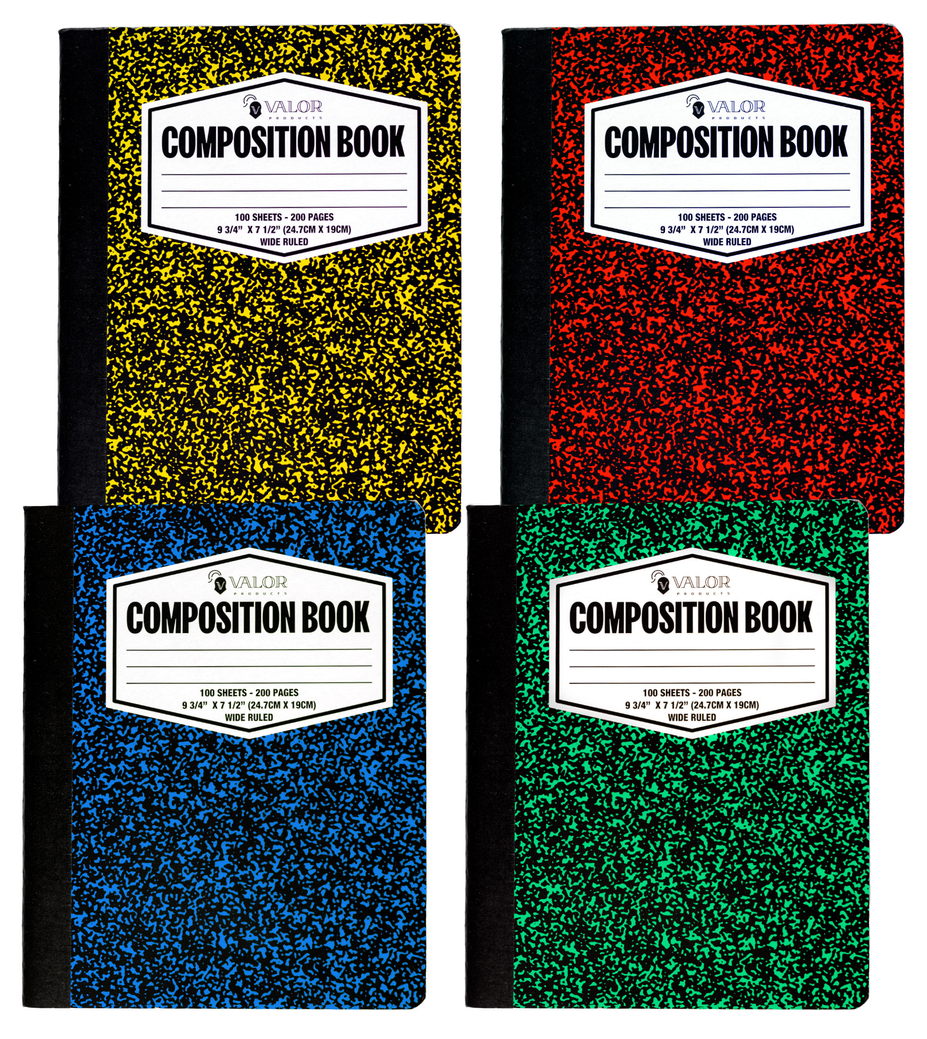 COMPOSITION NOTEBOOK, WIDE RULED 100 SHEETS VALOR BRAND COLOR MARBLE ...
