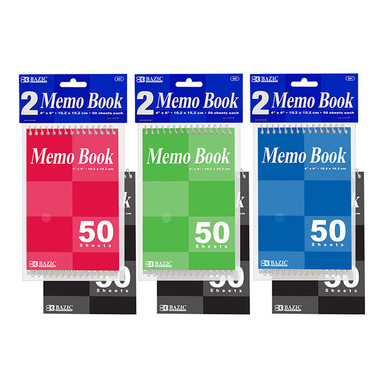 BAZIC 50 Ct. 4" X 6" Top Bound Spiral Memo Books (2/Pack)