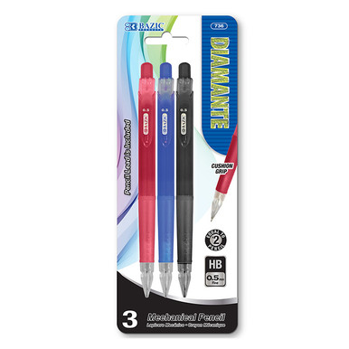 BAZIC Diamante 0.5 mm Mechanical Pencil w/ Grip (3/Pack)