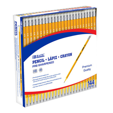 BAZIC Pre-Sharpened #2 Premium Yellow Pencil (144/Pack)
