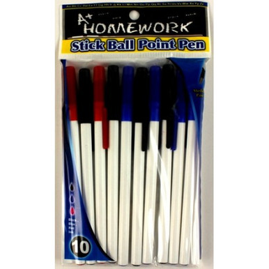 10-Pack Stick Pens - Black, Blue, Red Ink - Hang Bag Packaging, Ideal ...