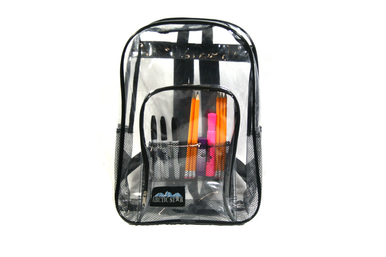 Backpack - Clear - With Black Piping - 17 Inch - Side Mesh Pockets ...