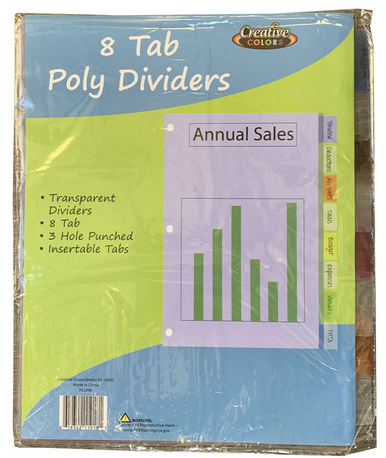 Creative Colors Poly Dividers - 8 Tab - Assorted Colors