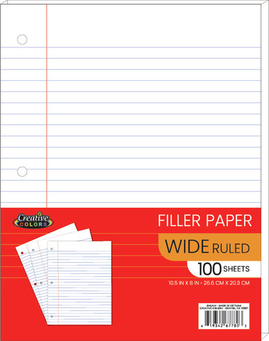 Filler Paper - 10.5 X 8" - 100 Sheets - Wide Ruled