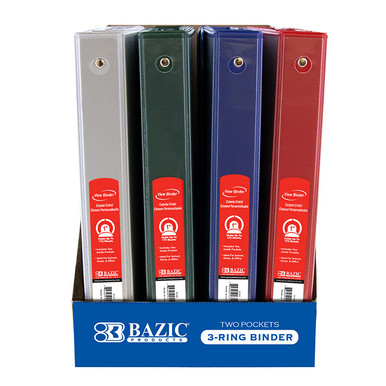 BAZIC 1" Asst. Color 3-Ring View Binder w/ 2-Pockets