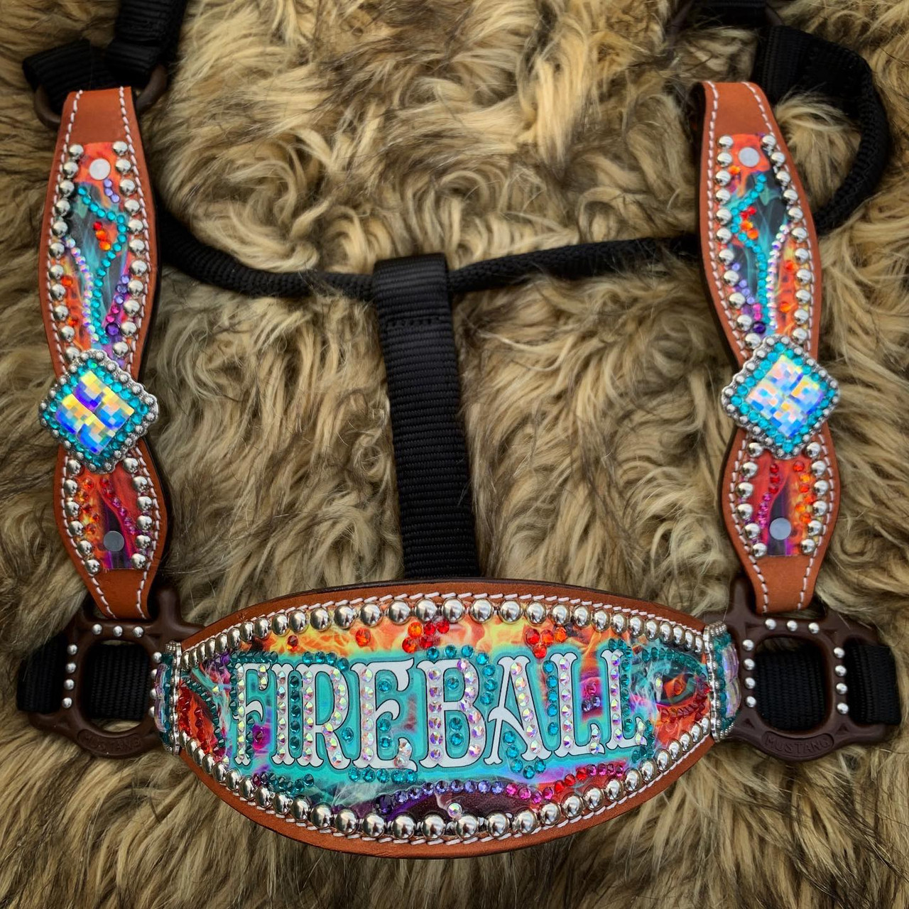 Fireball Cheek Halter Personalized - DEUCES WILD TACK LLC