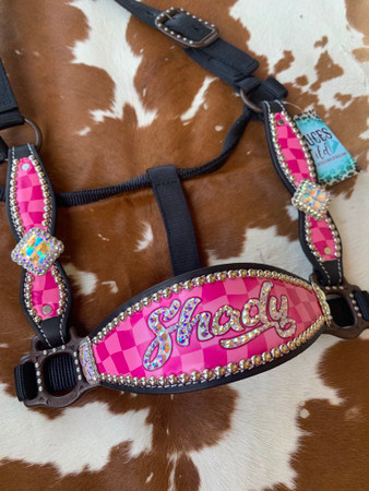 Custom Personalized Checkered Cheek Halter - DEUCES WILD TACK LLC