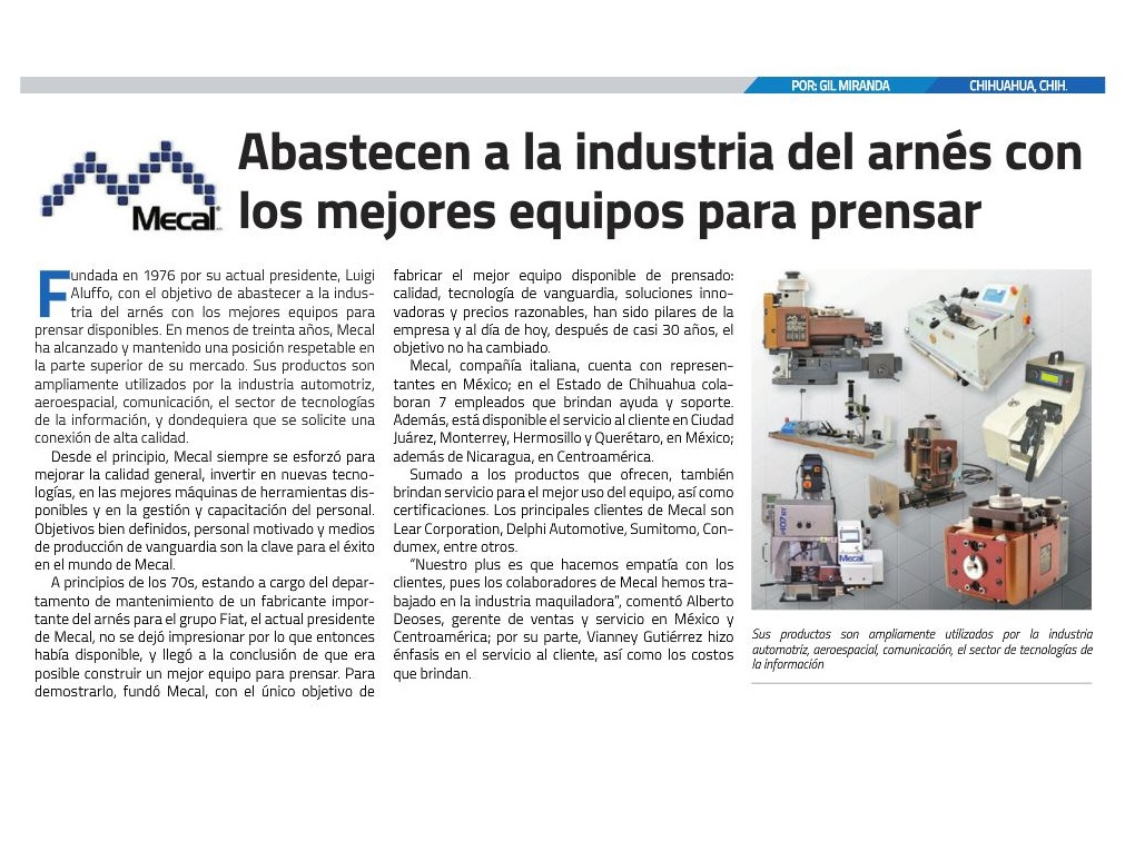 Publicación en revista Mexico Industry - Mecal