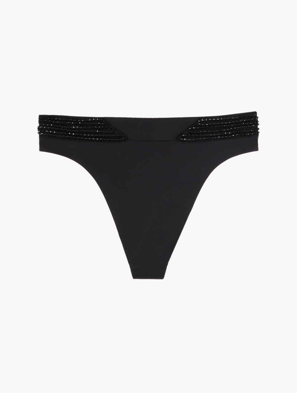 High-Waisted Brazilian Bikini Brief in Black with beading | La Perla