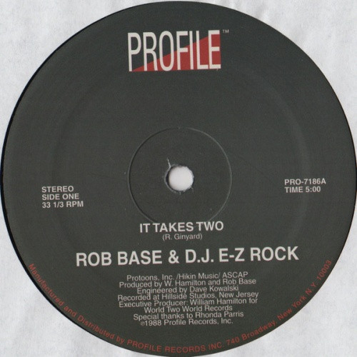 Rob Base & DJ E-Z Rock - It Takes Two - 12" Vinyl - Ear Candy Music