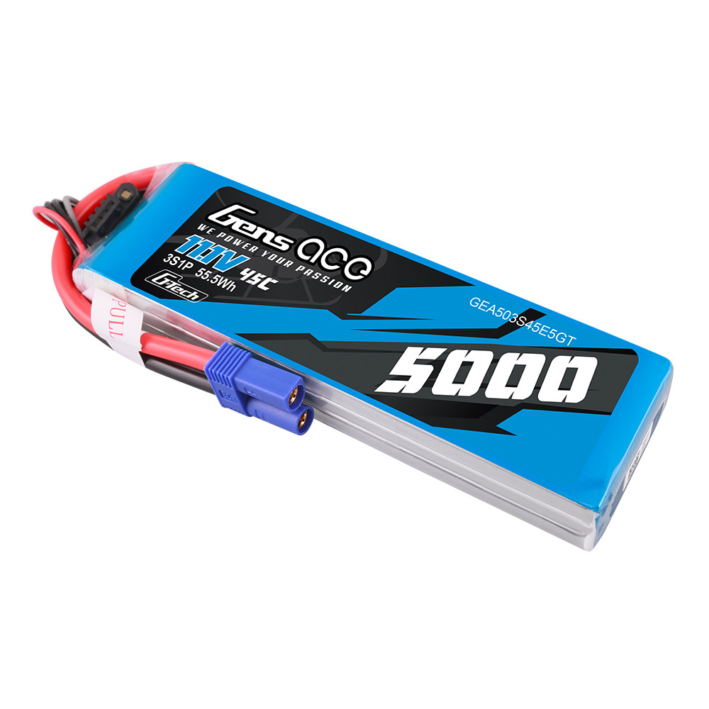 Gens ace 5000mAh 3S 45C 11.1V G-Tech Lipo Battery Pack with EC5 Plug