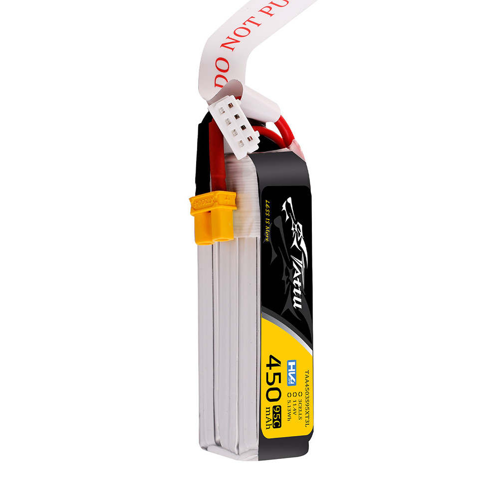 Tattu 450mAh 3s 95C 11.4V HV Lipo Battery Pack with XT30 Plug - Long Pack