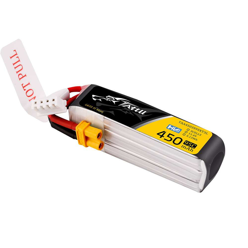Tattu 450mAh 3s 95C 11.4V HV Lipo Battery Pack with XT30 Plug - Long Pack
