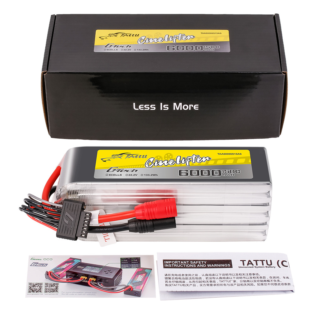 Tattu G-Tech 6000mAh 6S 150C Lipo Battery Pack with AS150 Plug