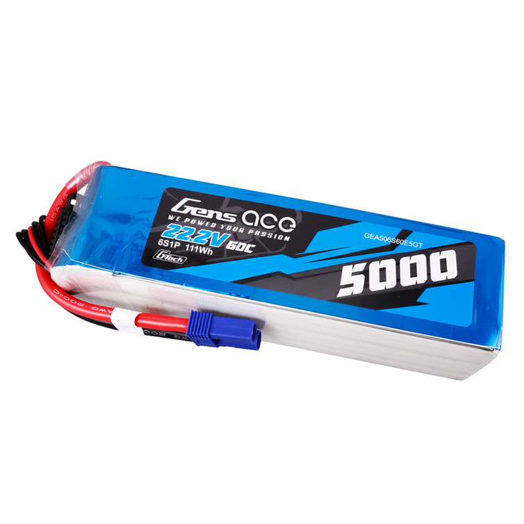 Gens ace 5000mah 6S 60C 22.2V G-tech Lipo Battery Pack with EC5 Plug