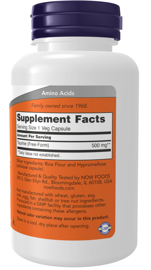 TAURINE 500mg (100 CAPSULES) | NOW Brand | Bulk Apothecary