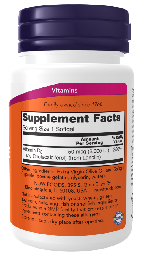Vitamin D3 2000 IU (240 Soft Gels) | NOW Brand | Bulk Apothecary