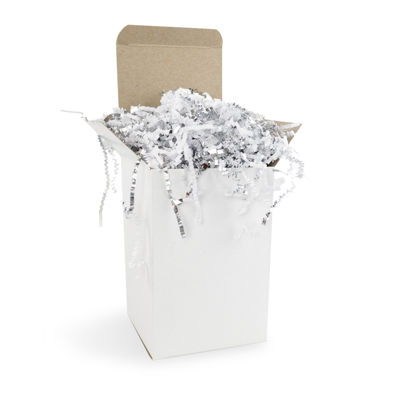 Metallic Blend Silver & White Crinkle Paper - 10 lb Box | Bulk Apothecary
