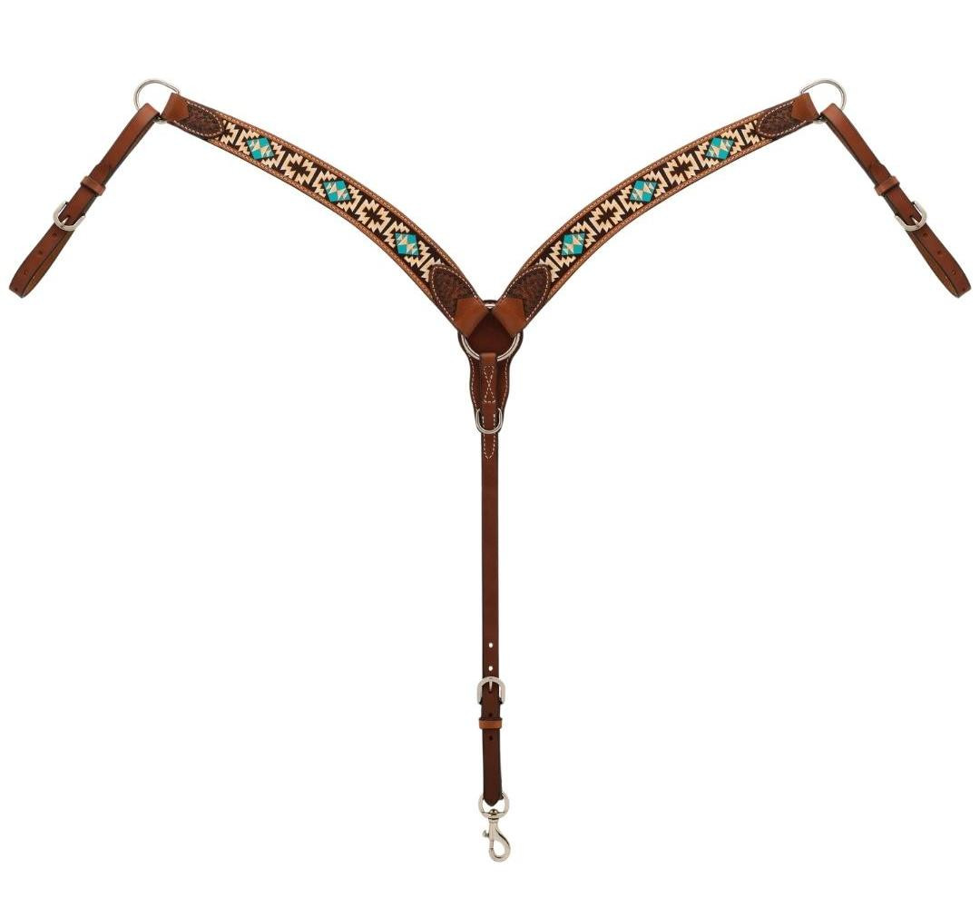 Turquoise Cross Aztec Contoured Breast Collar- Western Tack