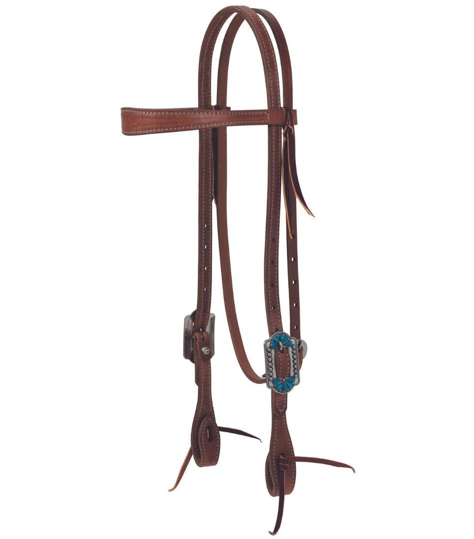 Weaver Turquoise Flower Slim Brow Headstall- Western Tack