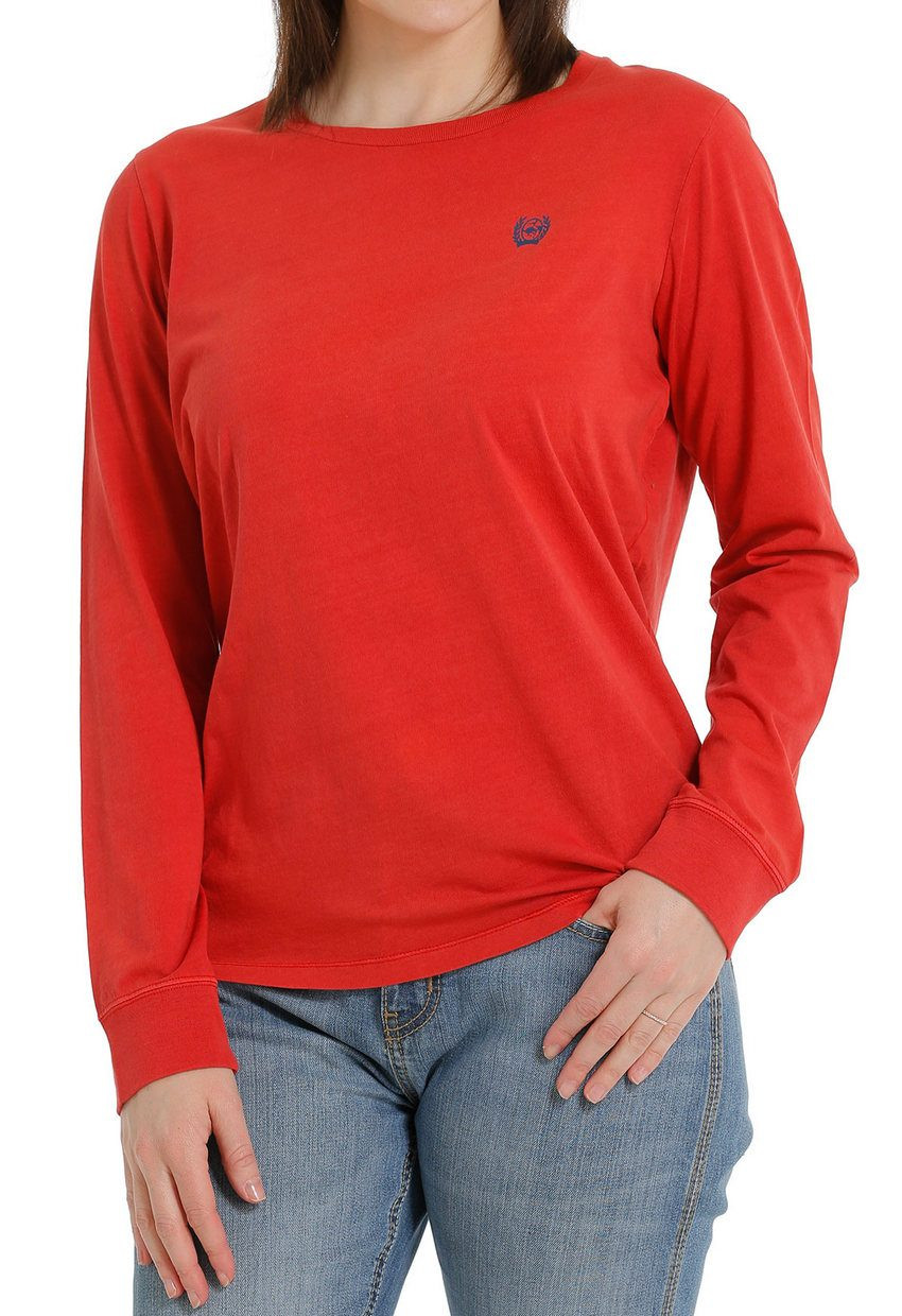 Ladies Cinch Logo Red Long Sleeve Tee- Casual Western Tops