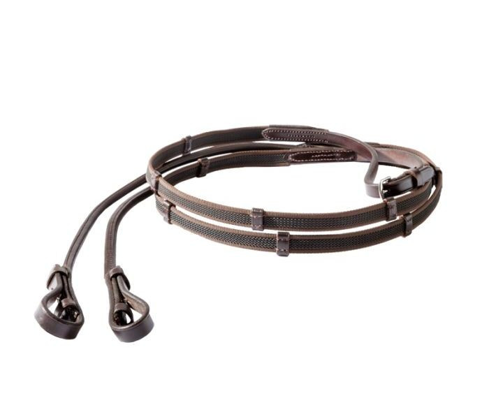 Kavalkade Rolled Rubberized Reins with Stops- Horse Tack