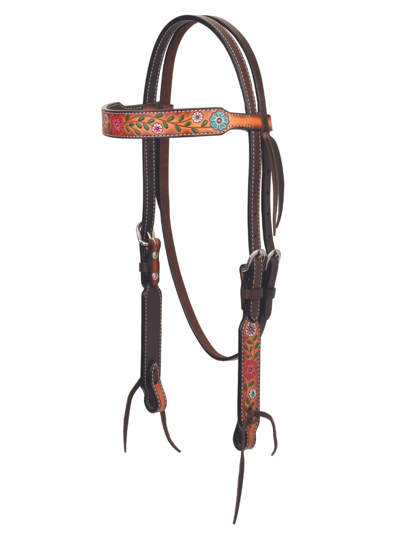 Turquoise Cross Floral Vine Brow Headstall- Western Tack