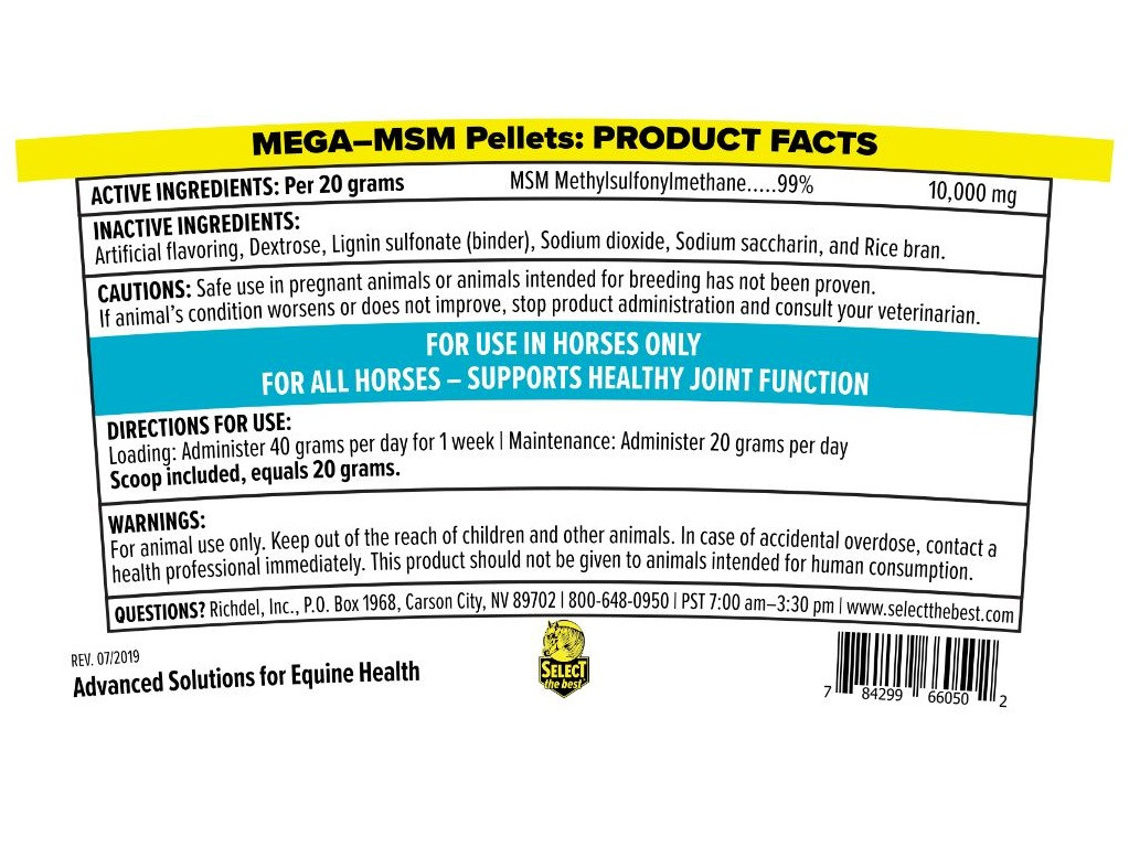 Select the Best Mega-MSM Pellets- Equine Supplements