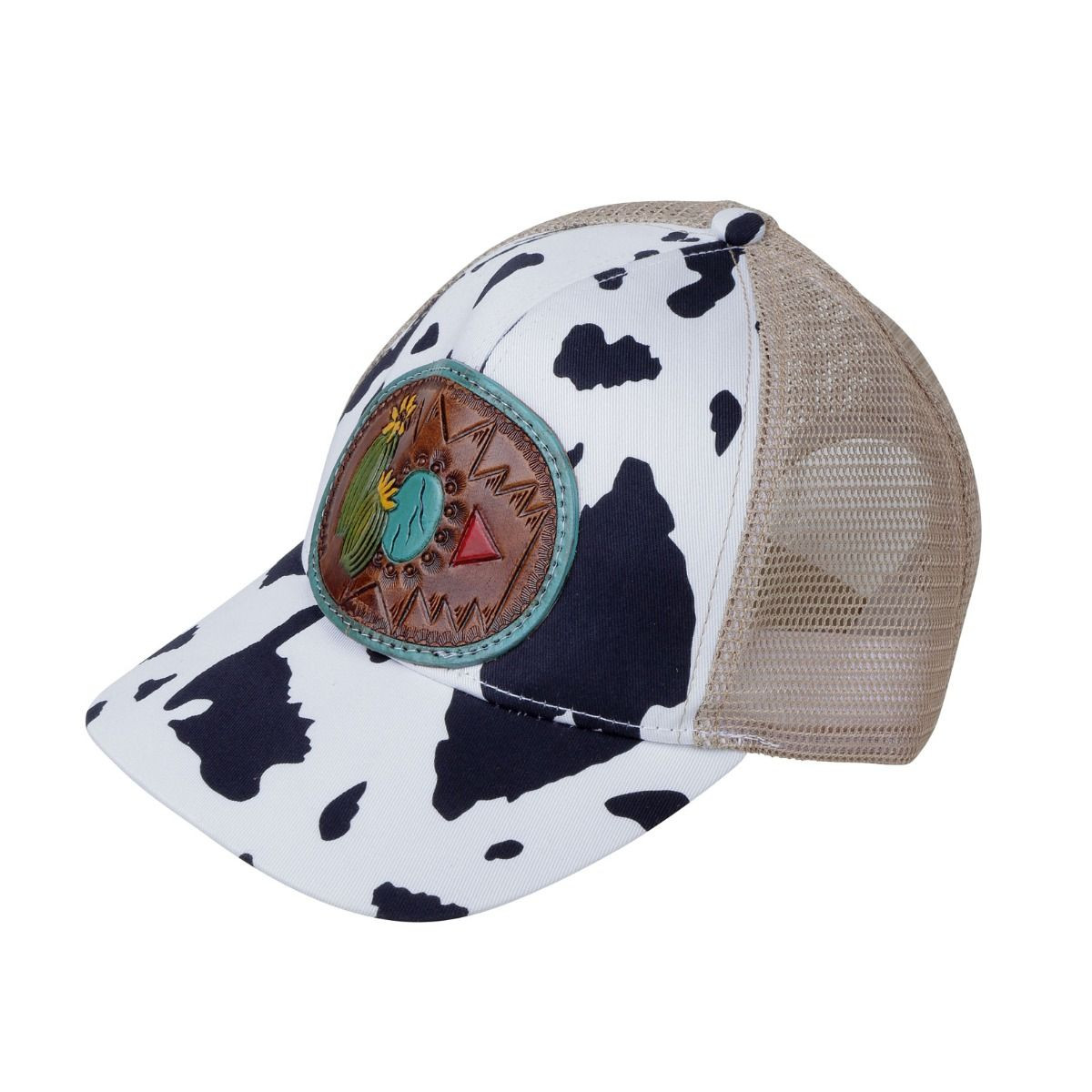 Myra Cow Theme Leather Patch Caps- Western Trucker Hats