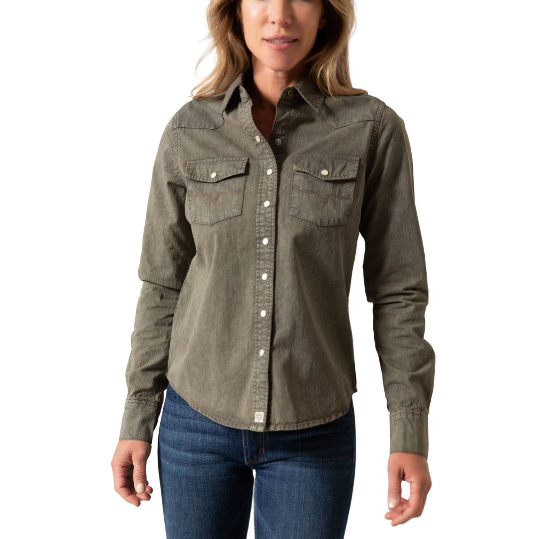 Kimes Ranch Kaycee Army Denim Top- Ladies Western Wear