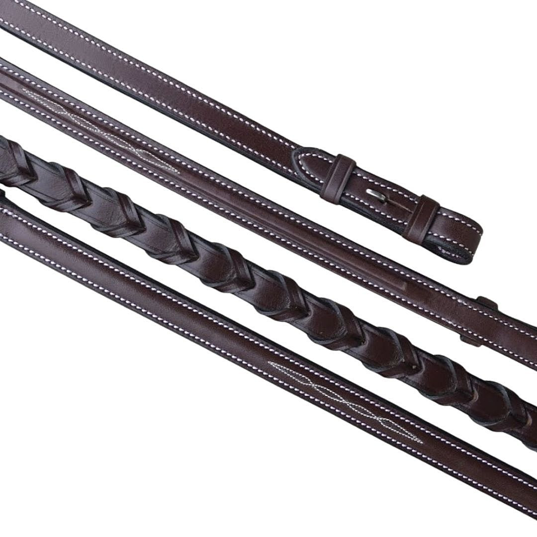 Red Barn Round Raised Fancy Stitch Laced Reins